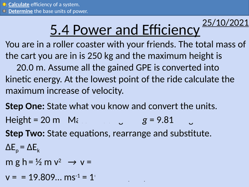 OCR AS level Physics: Work, Energy and Power | Teaching Resources