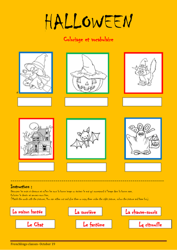 Halloween -French Vocabulary and colouring sheet | Teaching Resources
