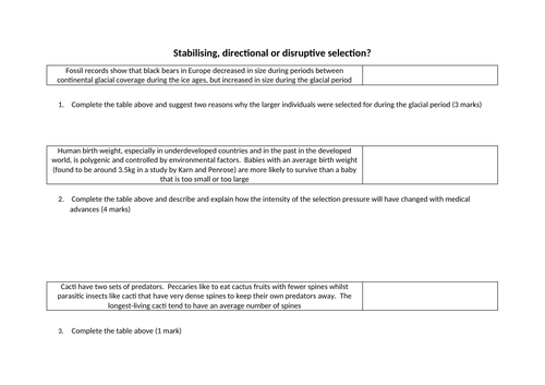 Types of selection (AQA A-level Biology) | Teaching Resources