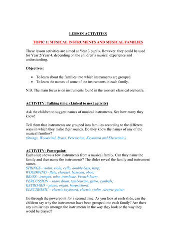 Musical Families & The Orchestra | Teaching Resources