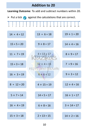 AQA Entry Level 1 Maths - Addition to 20 | Teaching Resources