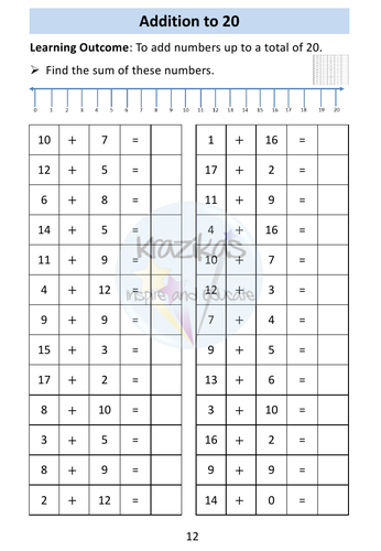 AQA Entry Level 1 Maths - Addition to 20 | Teaching Resources