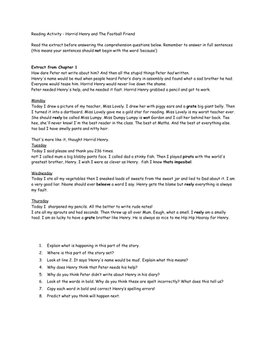 Year 4: Horrid Henry - Stories in Familiar Settings (Week 1 of 2 ...