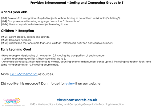 EYFS Maths Sorting and Comparing Groups to 5 Provision Enhancement ...