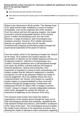 Jekyll and Hyde Model Essay - grade 8/9 | Teaching Resources