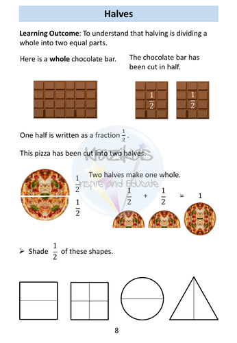 AQA Entry Level 1 Maths - Fractions Workbook | Teaching Resources