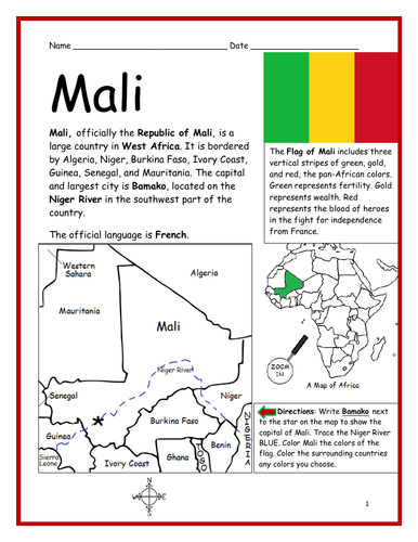 MALI - Introductory Geography Worksheet | Teaching Resources