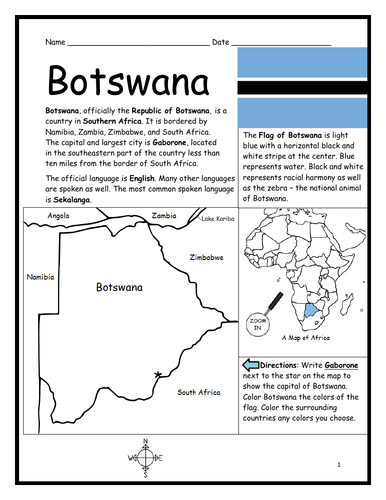 BOTSWANA - Introductory Geography Worksheet | Teaching Resources