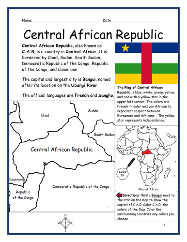 Central African Republic (C.A.R.) - Introductory Geography Worksheet ...
