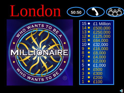 London - Who wants to be a Millionaire quiz | Teaching Resources