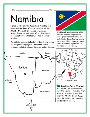 NAMIBIA - Introductory Geography Worksheet | Teaching Resources