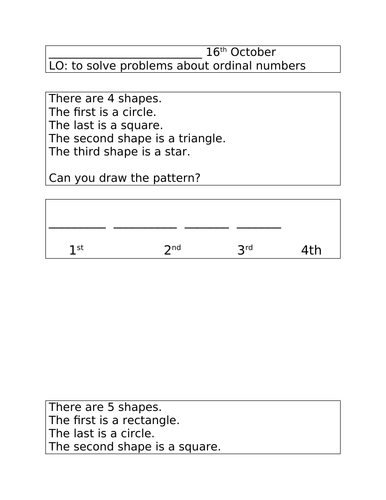 Year 1 reasoning questions - ordinal numbers | Teaching Resources