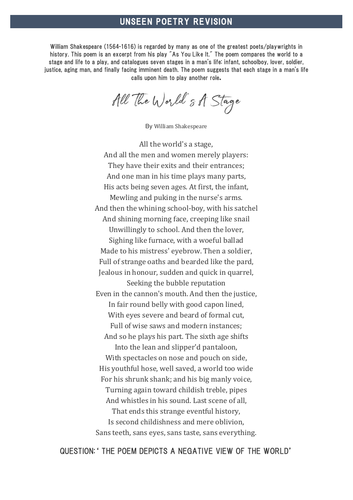 Unseen Poetry Practice | Teaching Resources