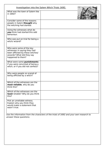 RE lesson on Salem Witch Trials | Teaching Resources