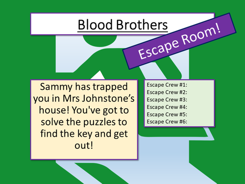 Blood Brothers Escape Room | Teaching Resources