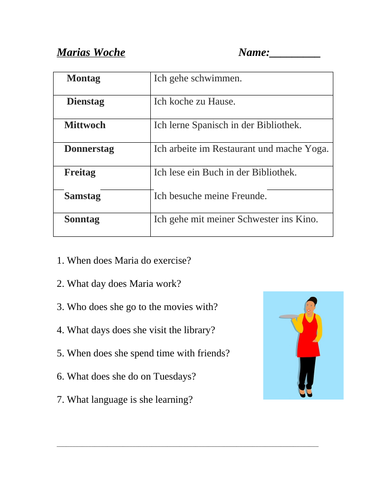 German Hobbies and Days of the Week Worksheets: Die Wochentage und ...