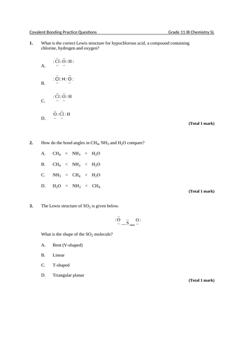 IB Chemistry - Covalent Bonding SL | Teaching Resources