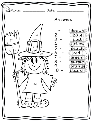 11 Cute and Fun Halloween colour by adding to 10 maths addition ...
