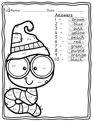11 Cute and Fun Halloween colour by adding to 10 maths addition ...