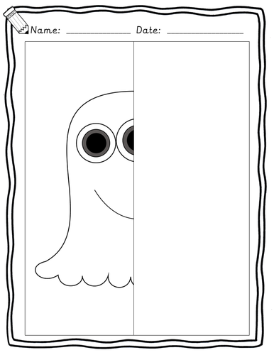Halloween symmetry (maths) drawing and colouring (art) - 10 worksheets ...