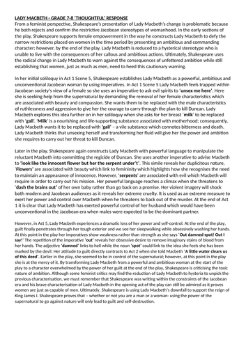 Lady Macbeth grade 7, grade 8 and grade 9 response. Powerful Woman ...