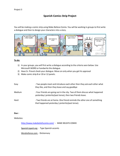 Spanish Comic Strip Class Project | Teaching Resources
