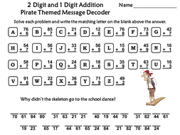 Two Digit and One Digit Addition Game: Pirate Themed Math Message ...
