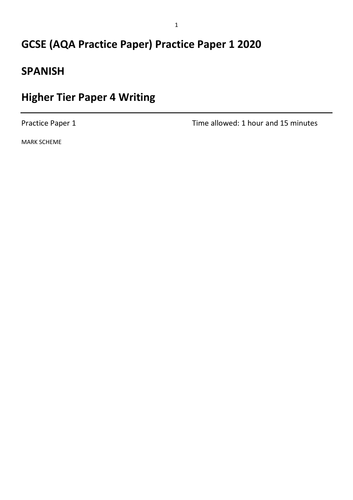 Spanish GCSE AQA Writing Paper (Higher) - Practice Papers & Model ...