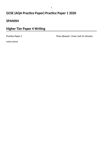 Spanish GCSE AQA Writing Paper (Higher) - Practice Papers & Model ...
