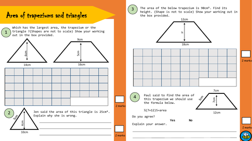 Area of Triangles and Trapeziums Worksheets | Teaching Resources