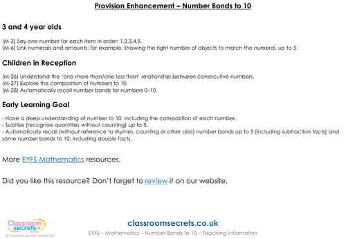 EYFS Maths Number Bonds to 10 Provision Enhancement Activities ...