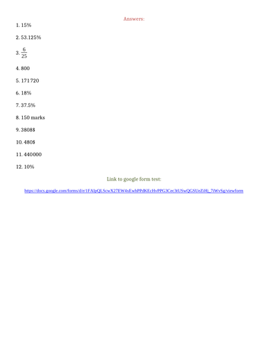 Test - Further percentages (IGCSE 0580 Extended & Core) | Teaching ... Test - Further percentages (IGCSE 0580 Extended & Core) | Teaching ...