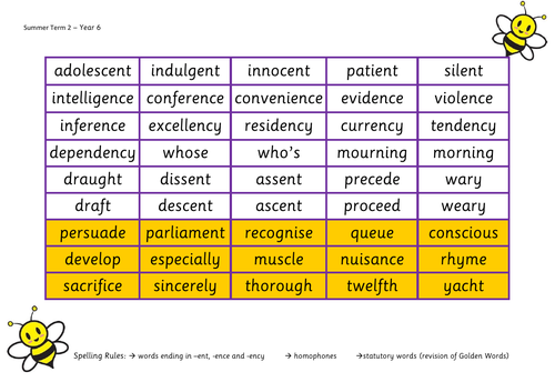 Year 6 Spelling Bee Mats | Teaching Resources