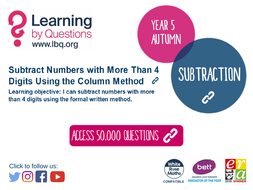 Year 5 Subtraction: Subtract 4-Digit Numbers Column Method | Teaching Resources