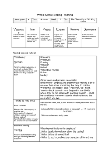 The Sheep Pig Whole Class Guided Reading Lesson Planning x6 weeks ...