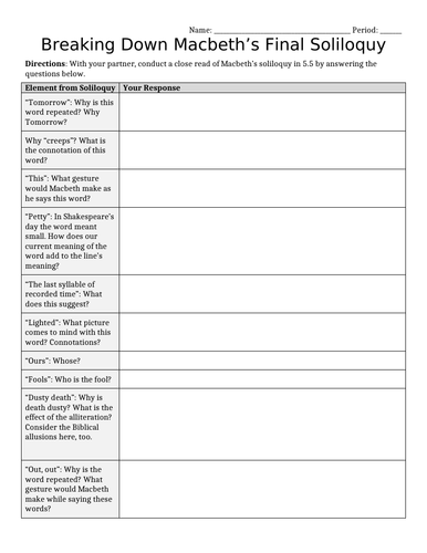 GCSE English: Macbeth Act Five | Teaching Resources