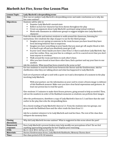 GCSE English: Macbeth Act Five | Teaching Resources