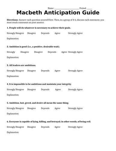 GCSE English: Macbeth prereading | Teaching Resources