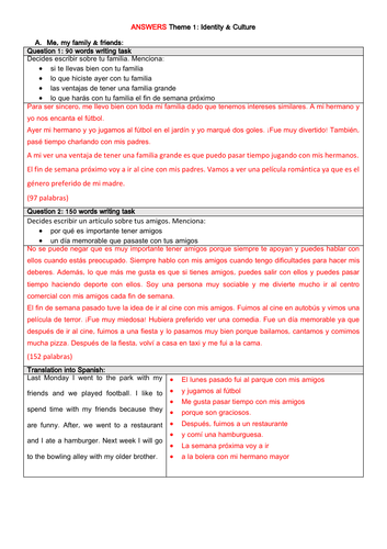 Spanish AQA Writing: Questions, Model Answers & Complex Structures for ...
