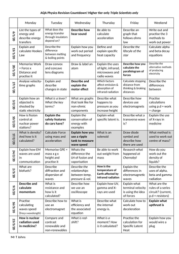 Physics student revision timetables for 2020 | Teaching Resources Physics student revision timetables for 2020 | Teaching Resources
