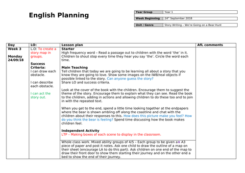 Year 1 We're going on a bear hunt literacy planning | Teaching Resources