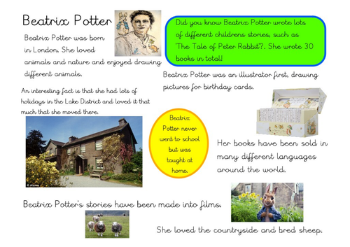 Beatrix Potter Factfile and planning sheet | Teaching Resources