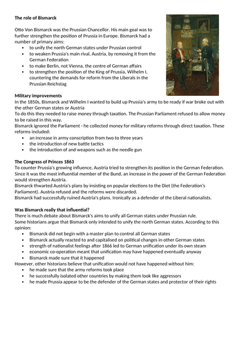 AQA 9-1 Bismarck and Unification (Germany L1) | Teaching Resources