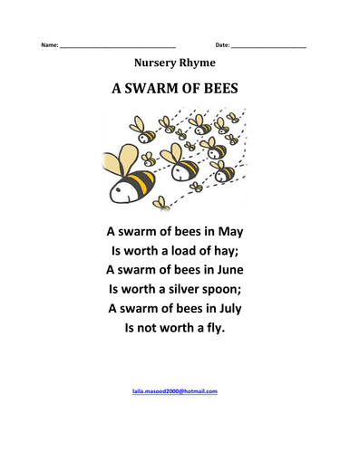 Nursery Rhyme: 'Swarm of Bees'with Colouring page | Teaching Resources