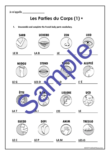French Body Parts Worksheets | Teaching Resources