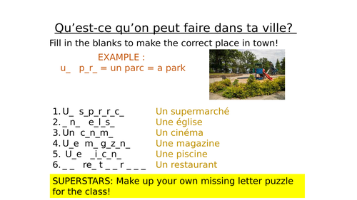 French what you can do in your town | Teaching Resources