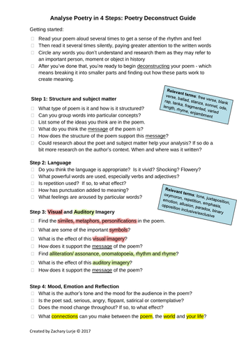Poetry Analysis Handout for Any Poem | Teaching Resources