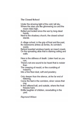 'The Closed School' Outstanding Poetry Lesson | Teaching Resources