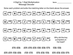 4 Digit by 1 Digit Multiplication Game: Math Message Decoder | Teaching ...