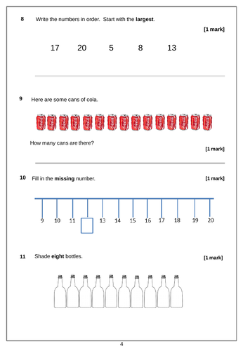 AQA Entry Level Maths Assessments - 1 Numbers to 20 | Teaching Resources